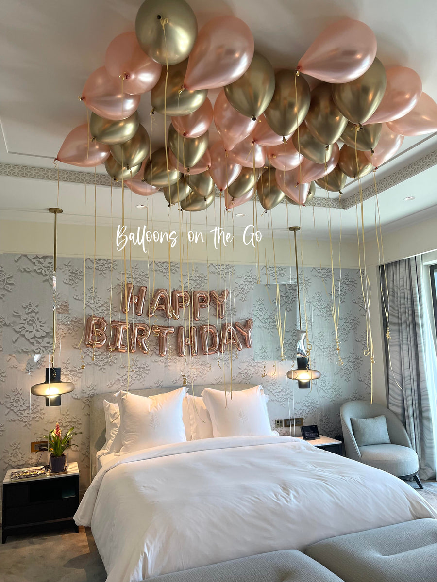 40 Ceiling Balloons with Happy Birthday Banner – Balloons On The Go